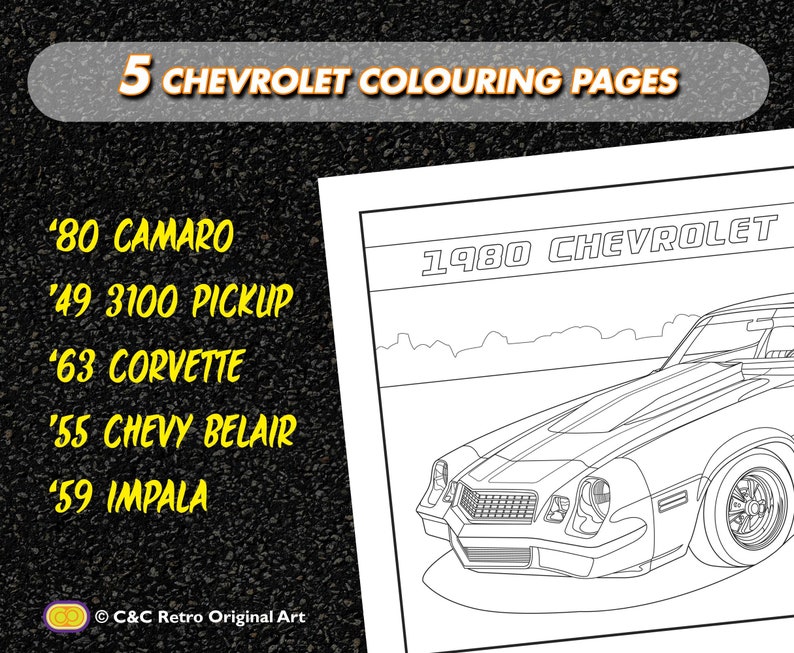 5 Chevrolet Colouring Pages | Instant Download Digital Printable Files ...