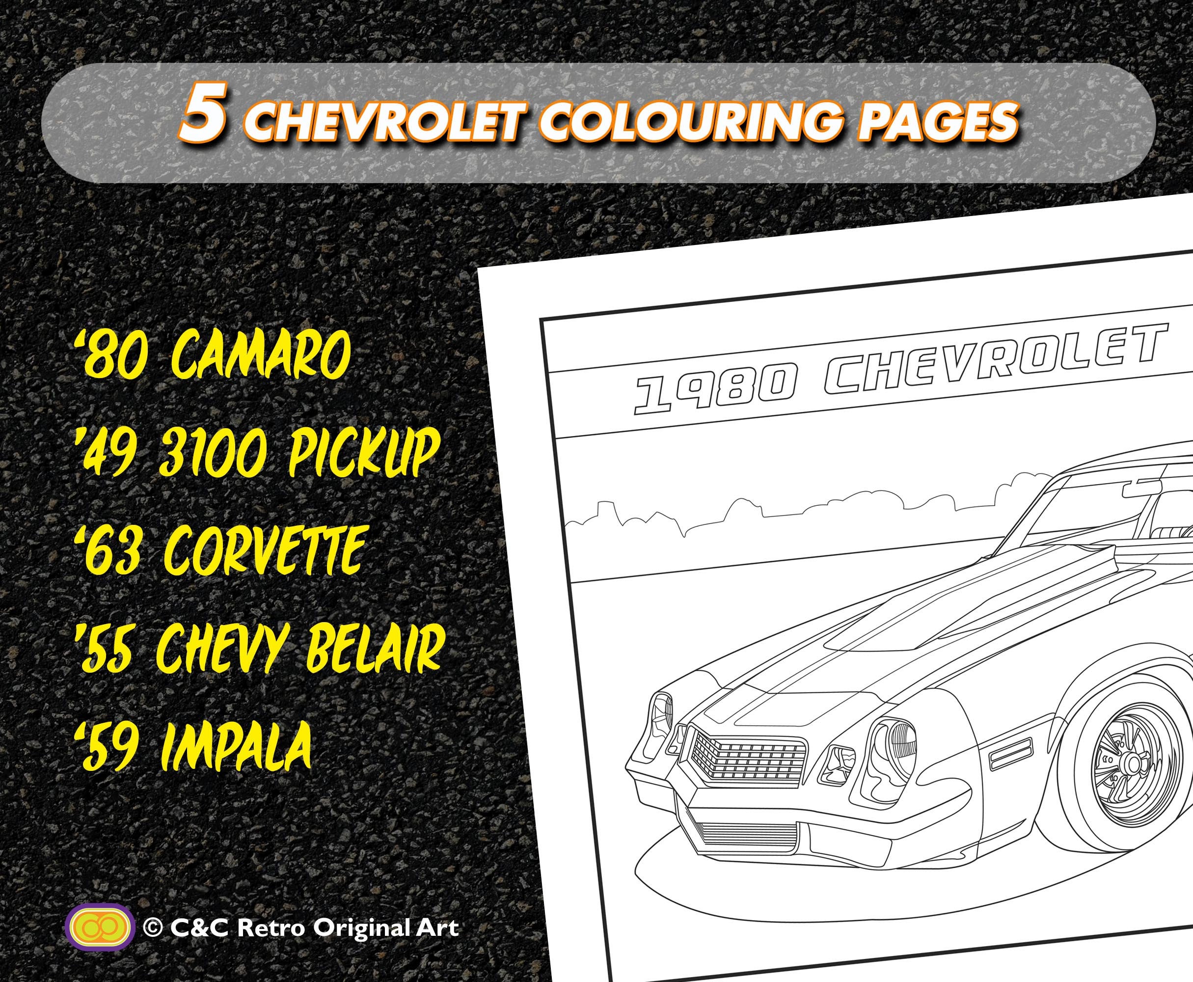 5 Chevrolet Colouring Pages | Instant Download Digital Printable Files ...