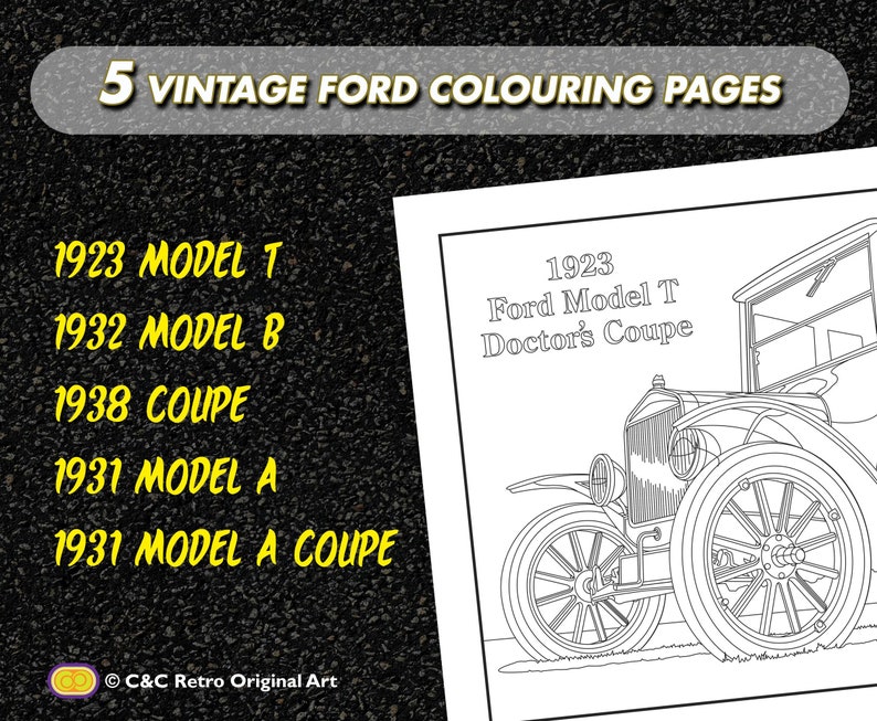 5 Vintage Ford Colouring Pages Instant Download Digital - Etsy