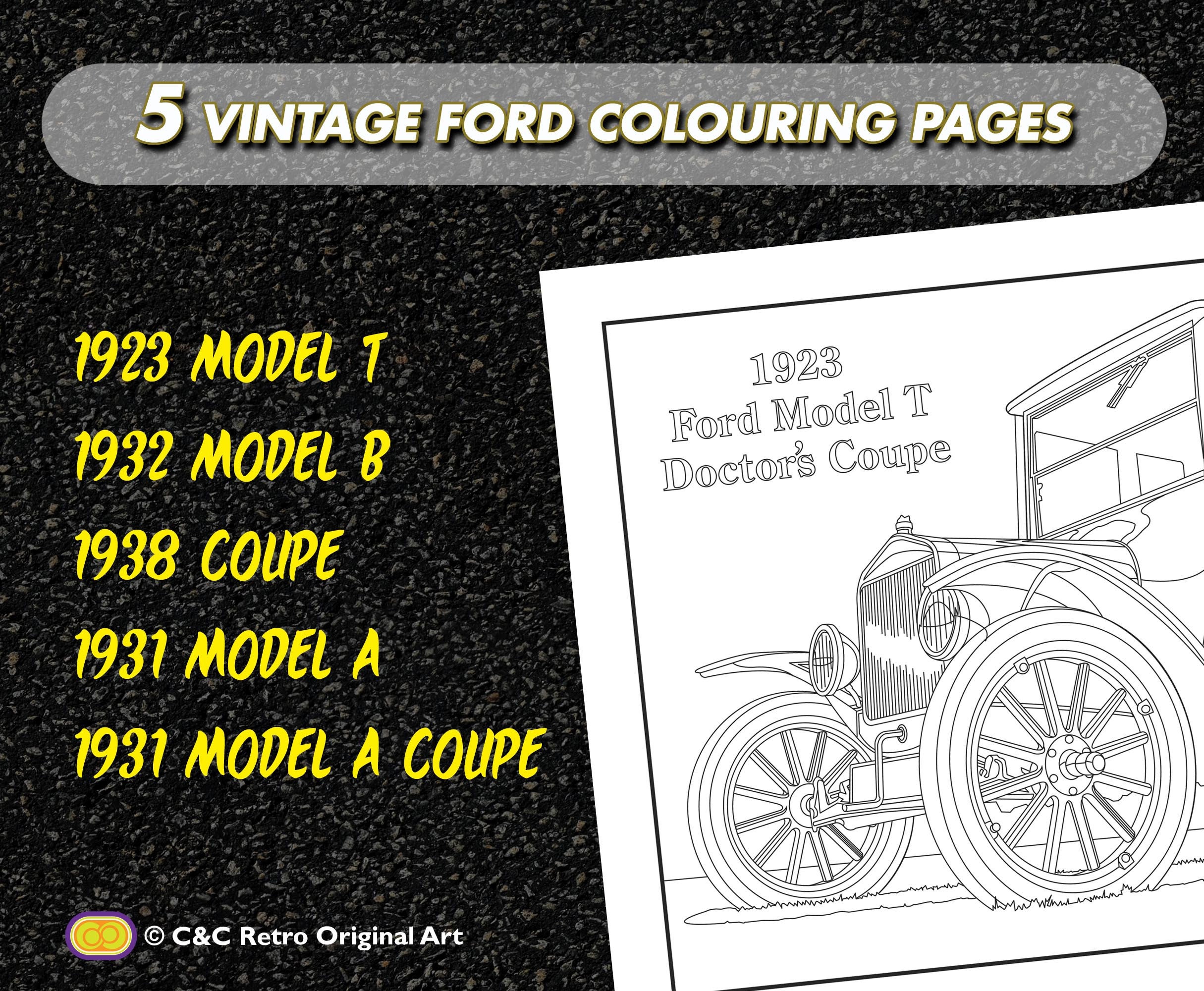 5 Vintage Ford Colouring Pages Instant Download Digital Printable Files ...