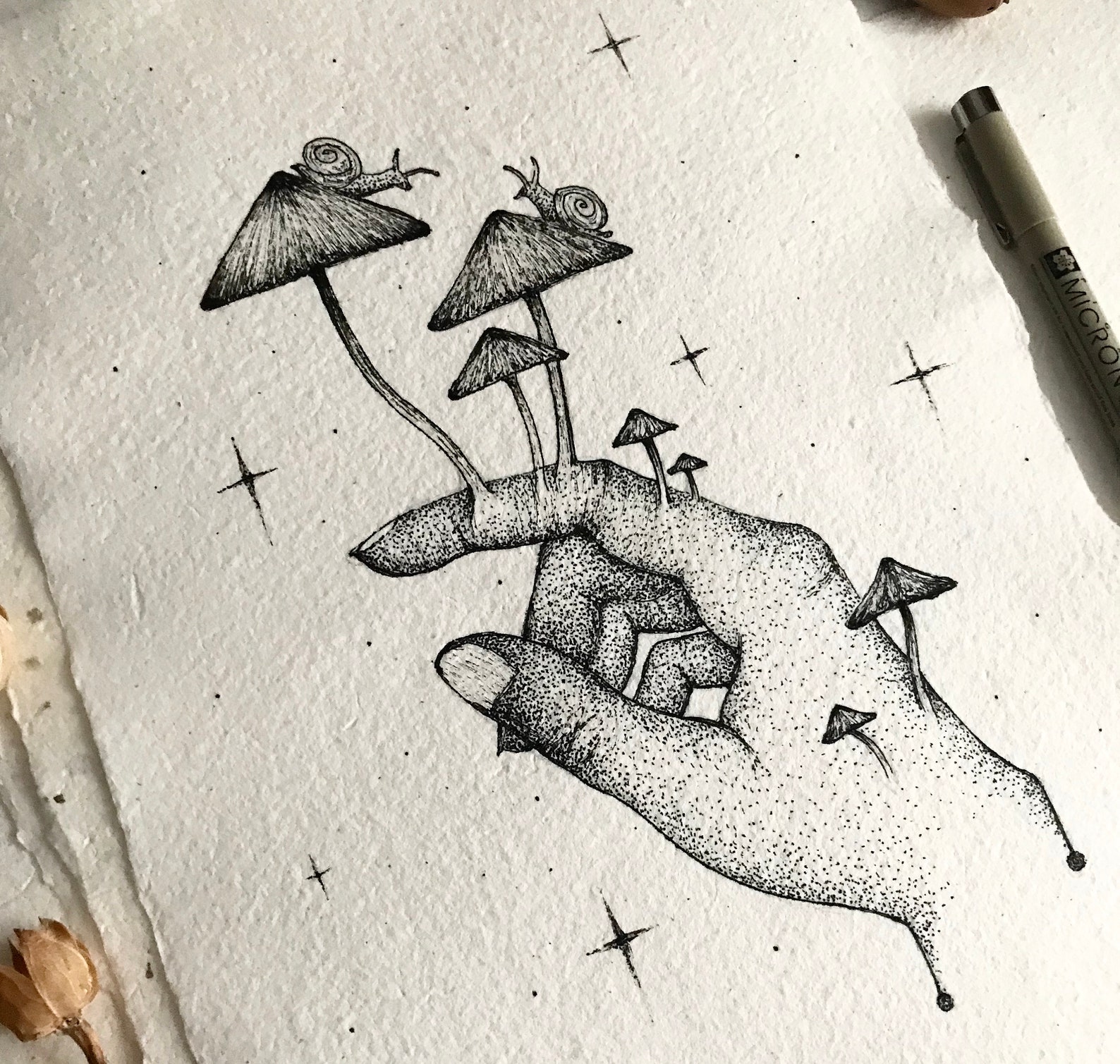Mushroom Art Original Drawing on Handmade Paper/ - Etsy UK
