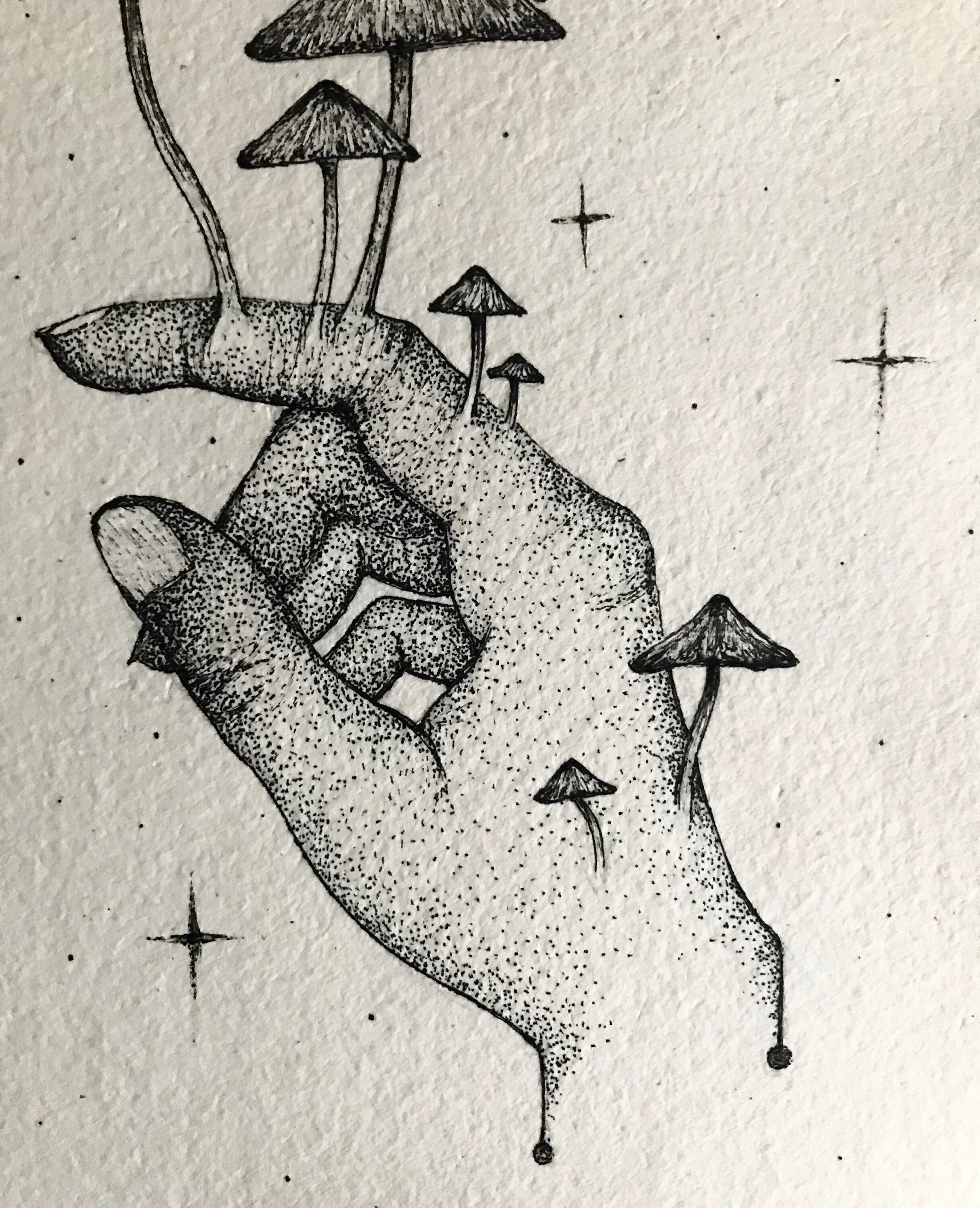 Mushroom Art Original Drawing on Handmade Paper/ - Etsy UK