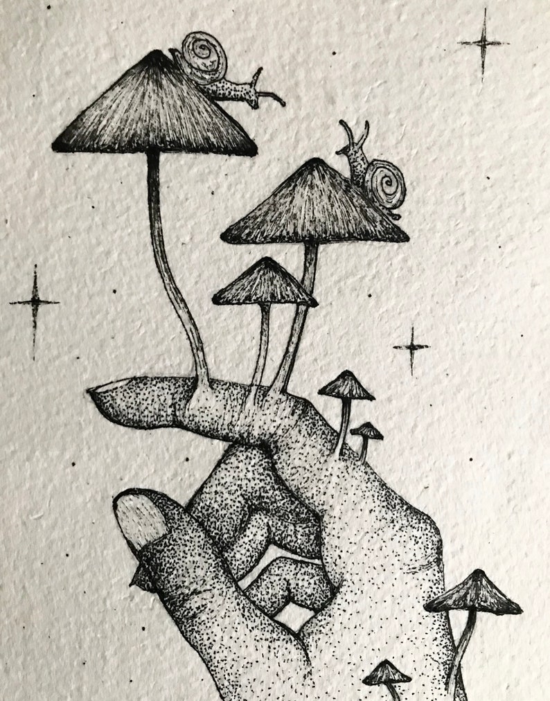 Mushroom Art Original Drawing on Handmade Paper/ - Etsy UK