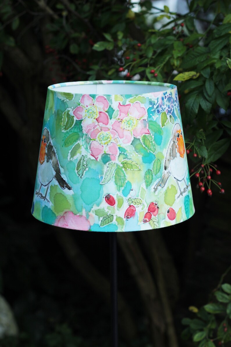 Robin Lampshade Table Lamp Garden Bird Hand Painted | Etsy