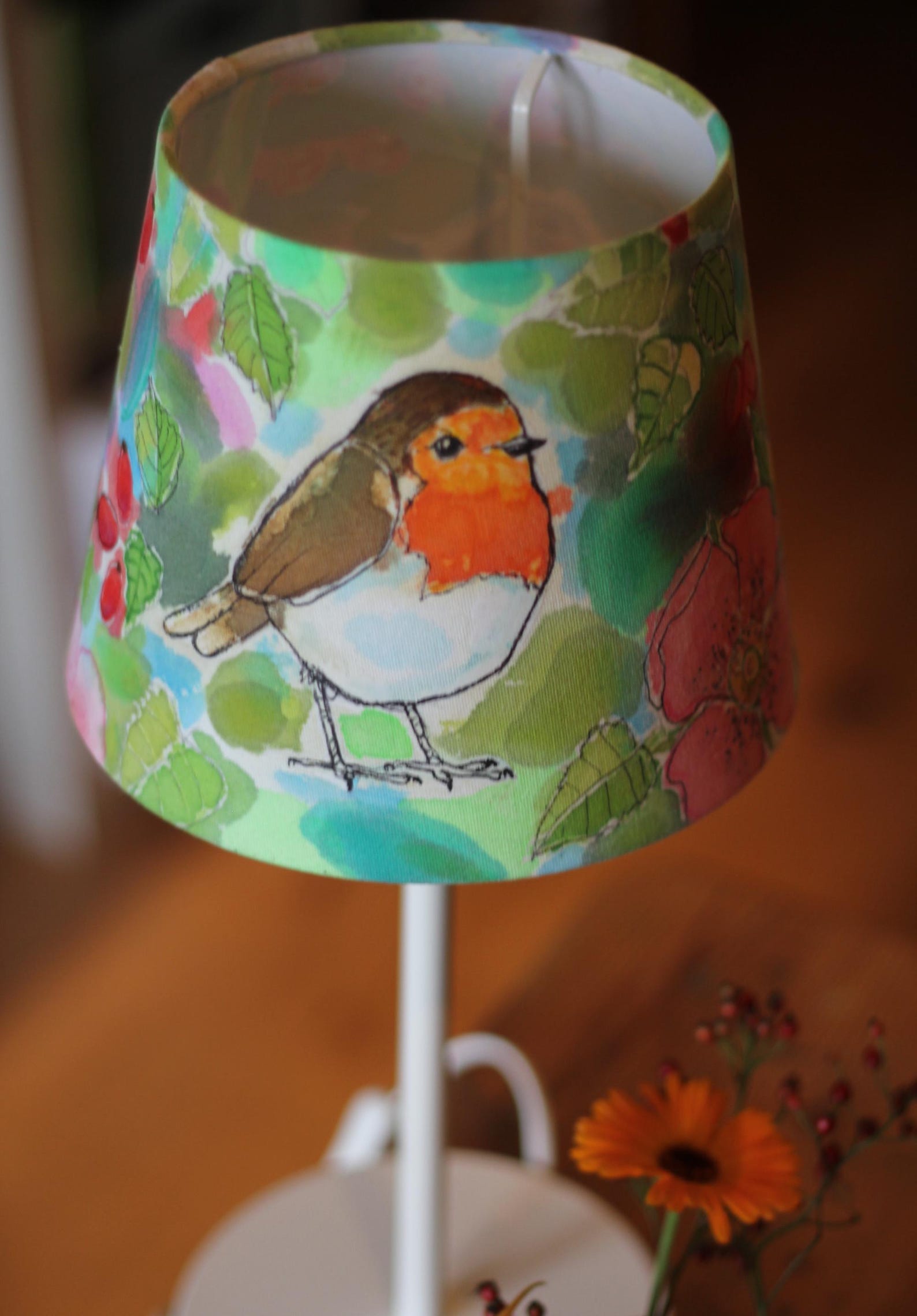 Reserved Table Lamp Lampshade Robin Hand-painted Unique Piece With or ...