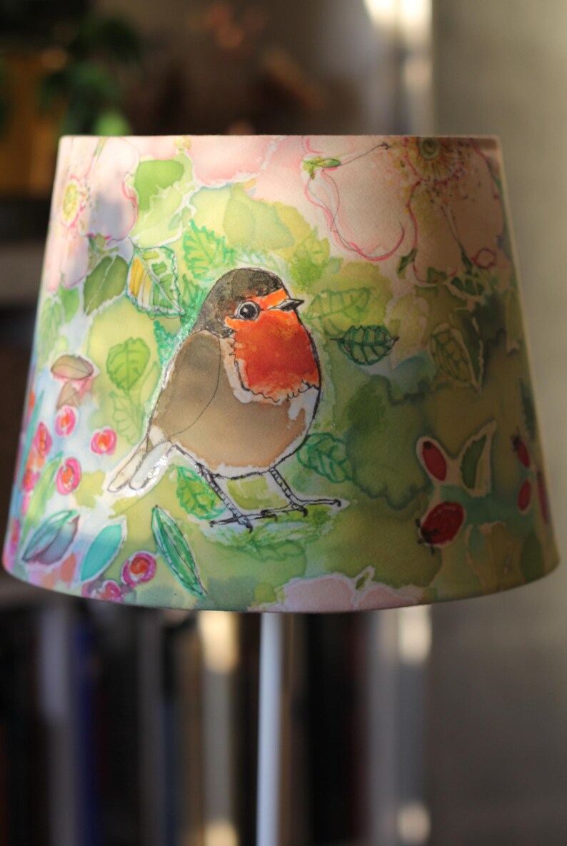 Robin Lampshade Table Lamp Garden Bird Hand Painted - Etsy