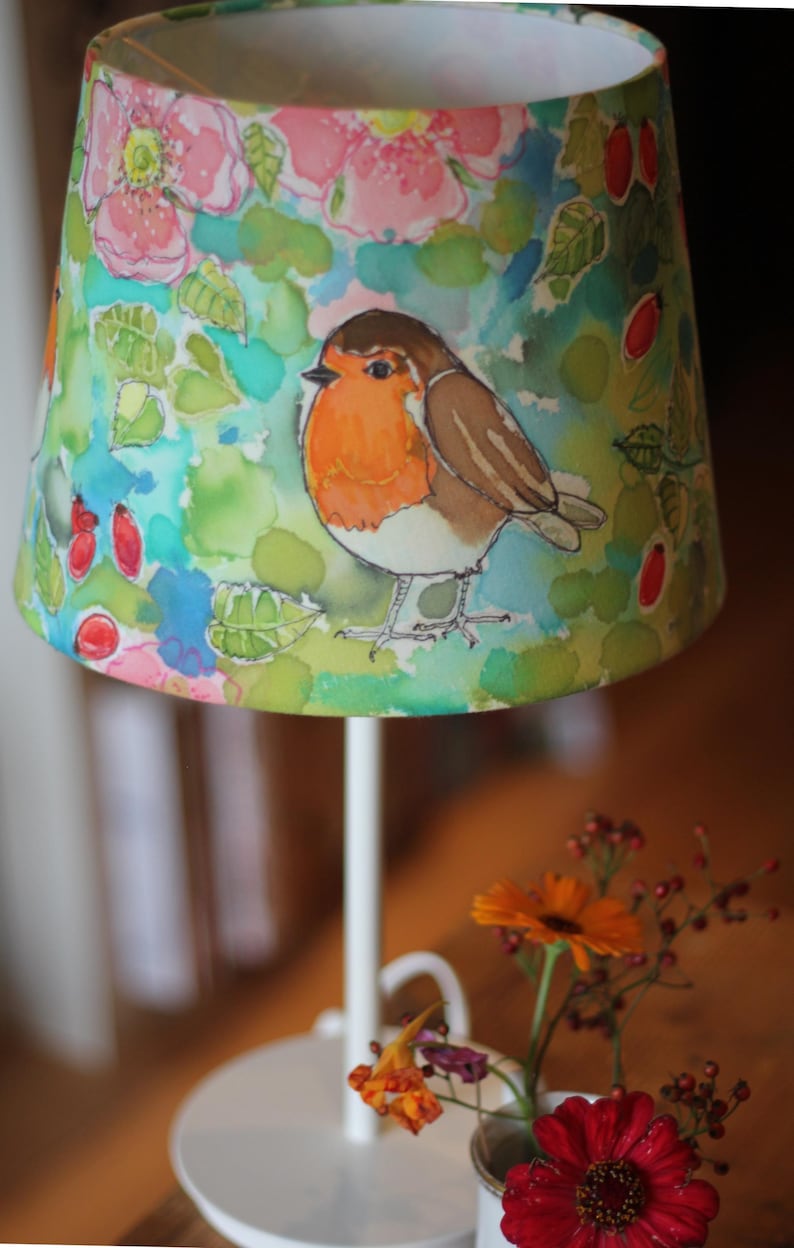 Robin Lampshade Table Lamp Garden Bird Hand Painted - Etsy