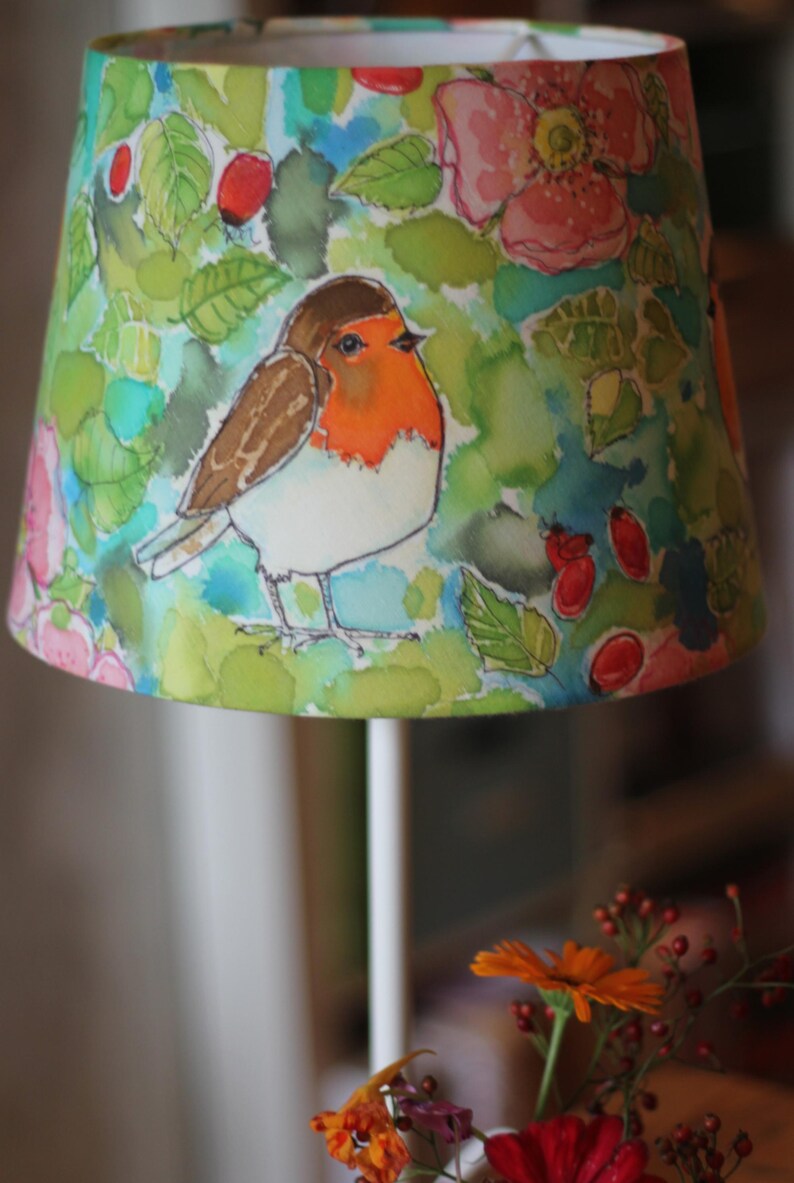 Robin Lampshade Table Lamp Garden Bird Hand Painted - Etsy
