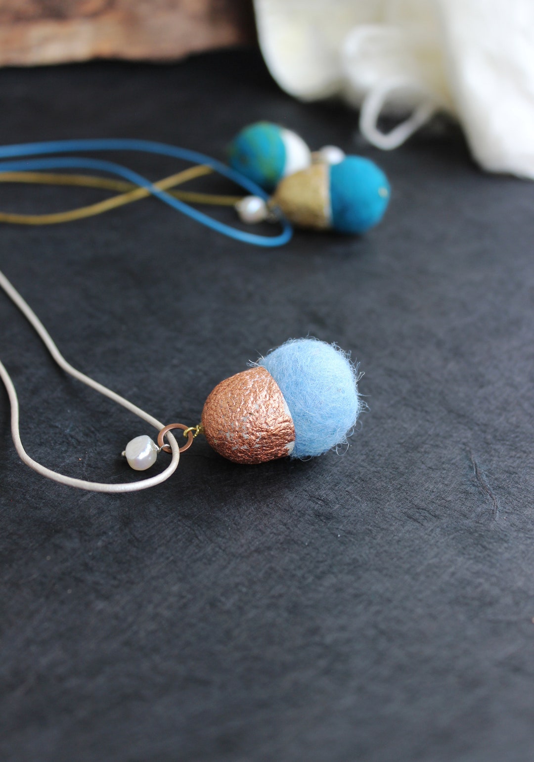 Pendant Chain Silk Cocoon Color Choice Light Blue Pendant Felt Ball ...