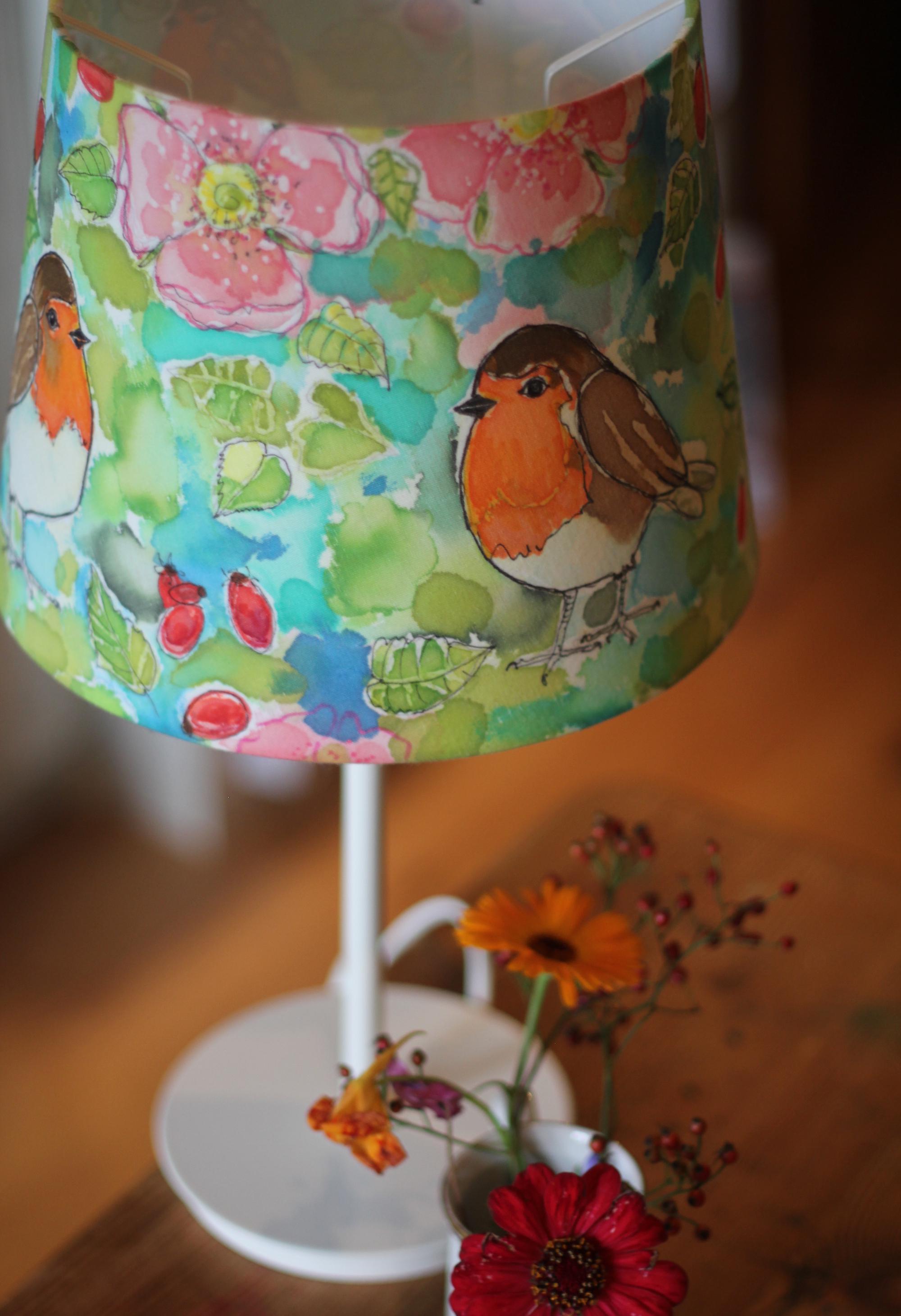 Robin Lampshade Table Lamp Garden Bird Hand Painted - Etsy