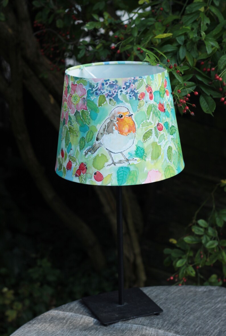 Robin Lampshade Table Lamp Garden Bird Hand Painted | Etsy