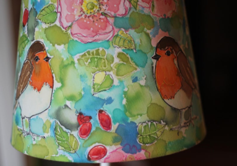 Robin Lampshade Table Lamp Garden Bird Hand Painted - Etsy