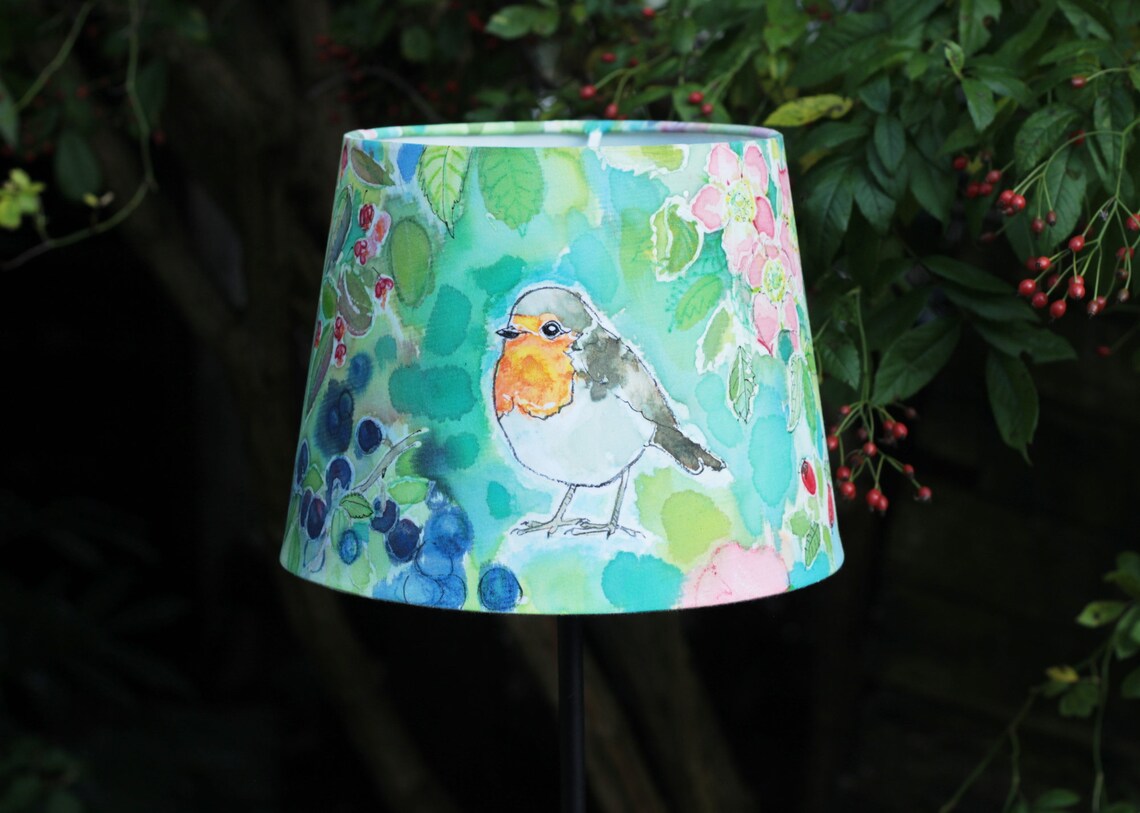 Robin Lampshade Table Lamp Garden Bird Hand Painted | Etsy