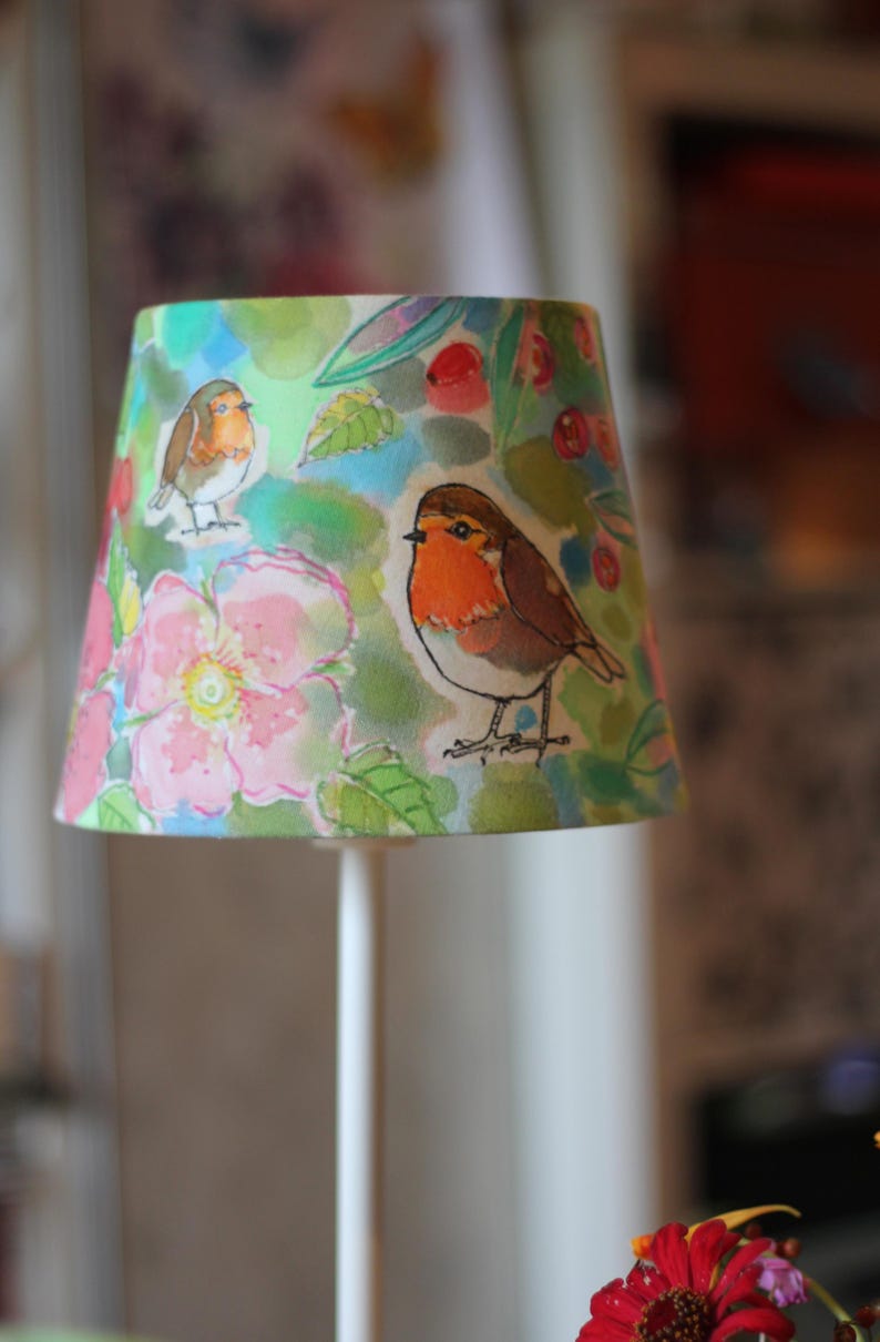 Reserved Table Lamp Lampshade Robin Hand-painted Unique Piece With or ...