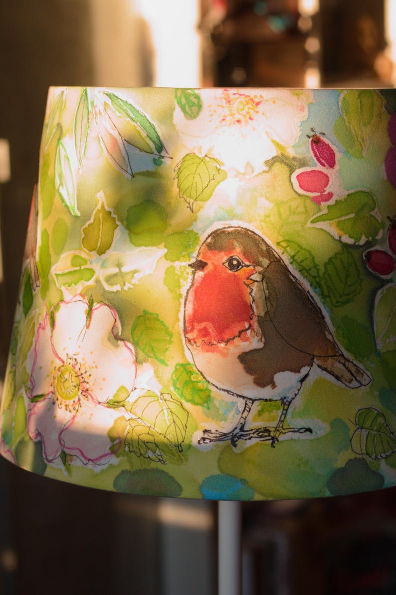 Robin Lampshade Table Lamp Garden Bird Hand Painted - Etsy