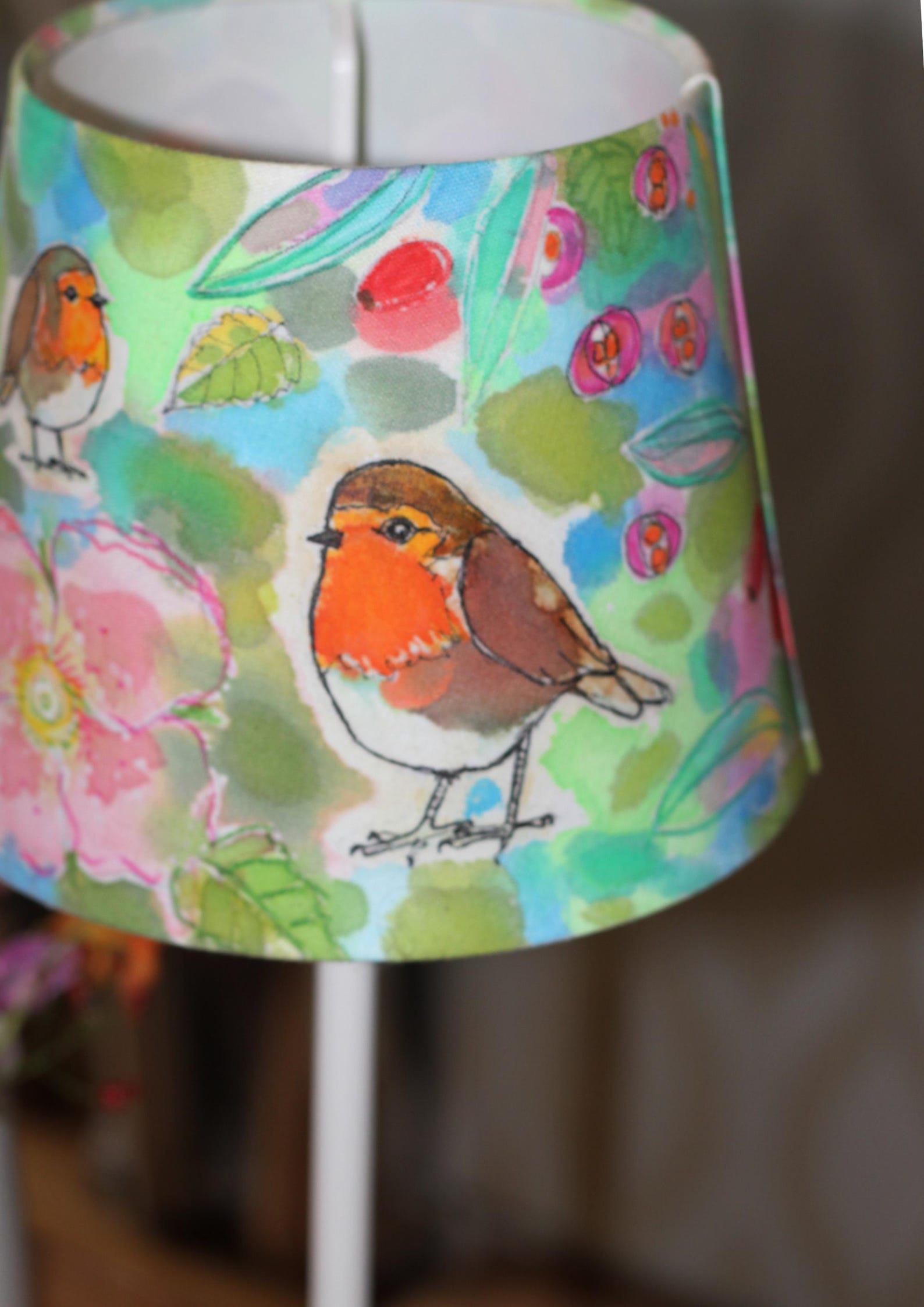 Reserved Table Lamp Lampshade Robin Hand-painted Unique Piece With or ...