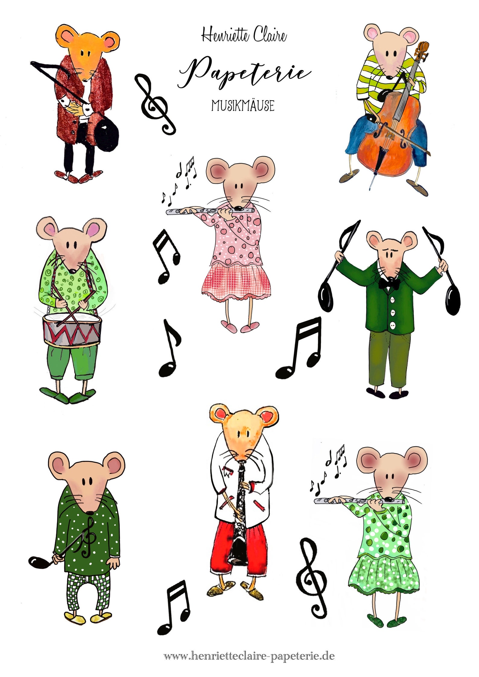 Stickers Sticker Musical MOUSE MUSIC Flute Flute Sheet Music Mouse ...
