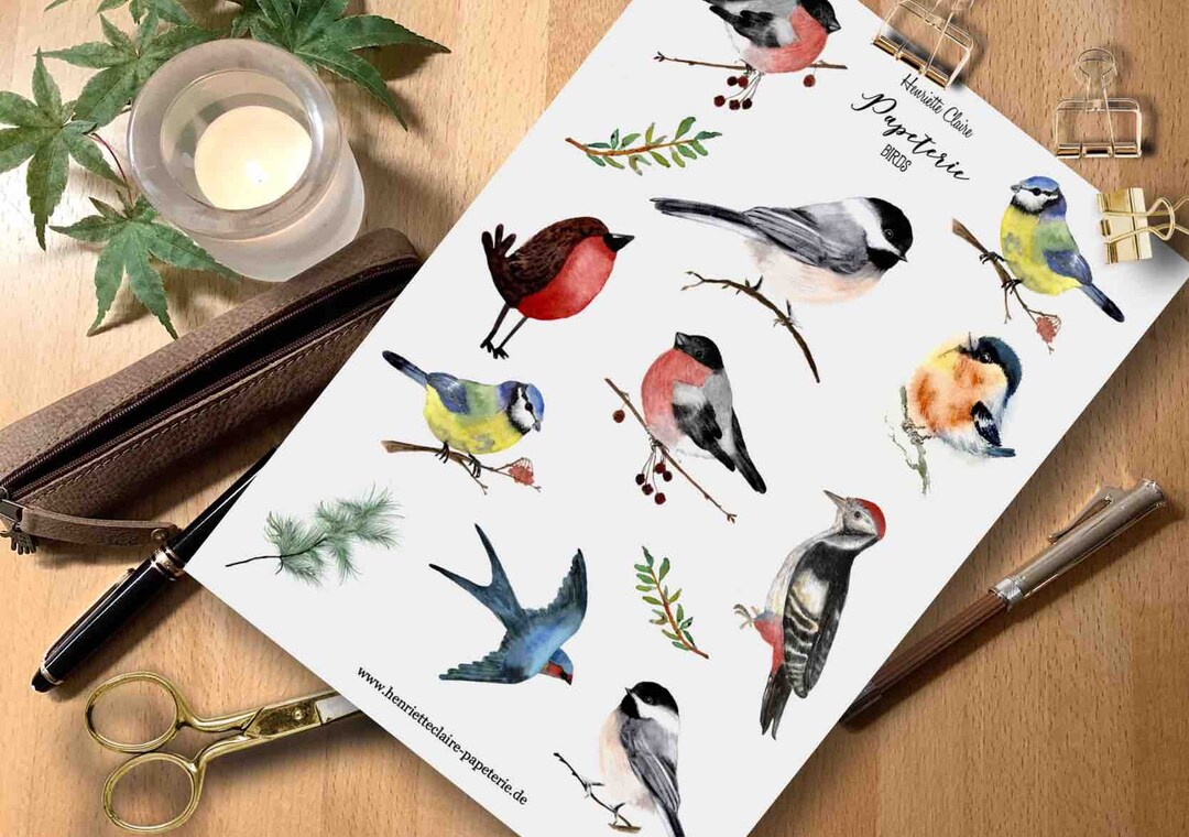 Stickers Birds Stickers Winter Birds in Winter Winter Birds Aquarell ...