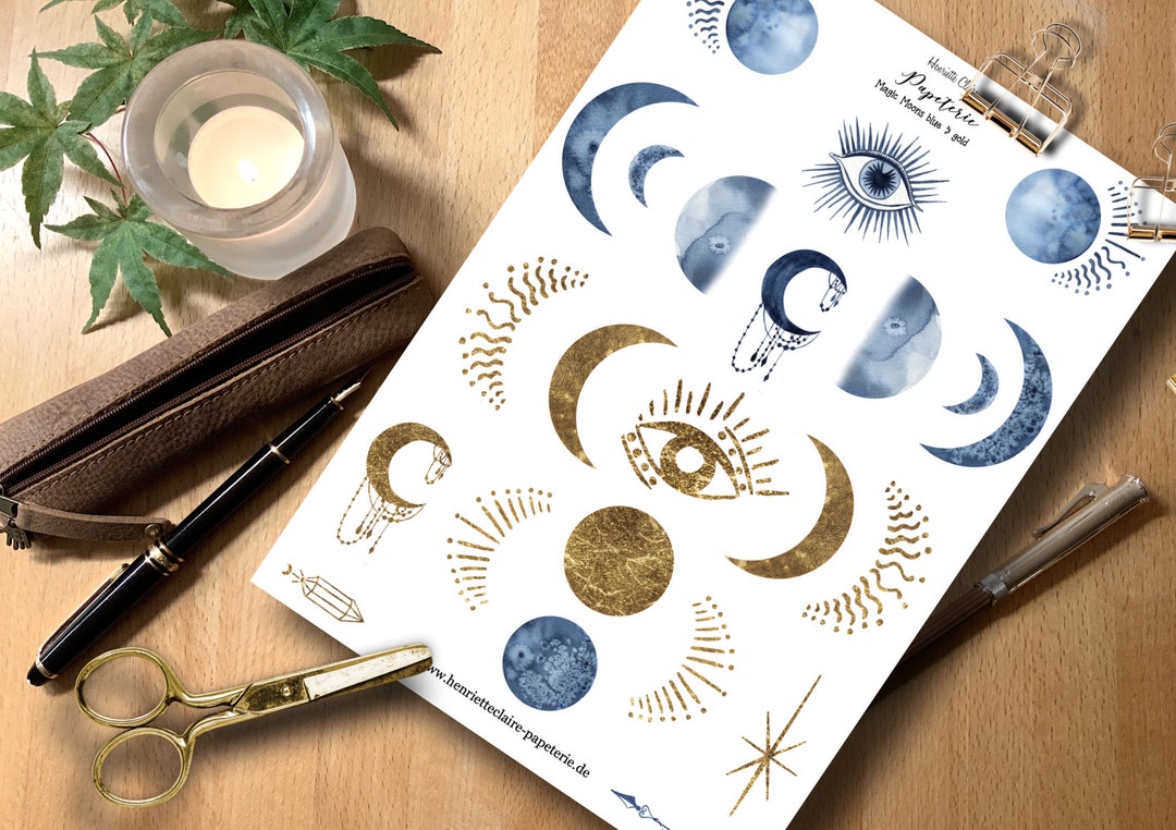 Sticker Moon Sun Magic Moons Eyes Gold Watercolor Glitter Sticker Moon ...