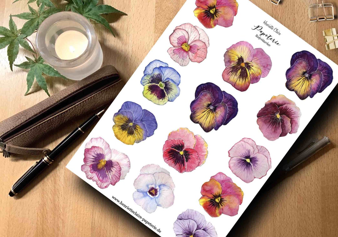 Sticker Pansies Large Flowers Pansy Sticker Pansies Watercolor Aquarell ...