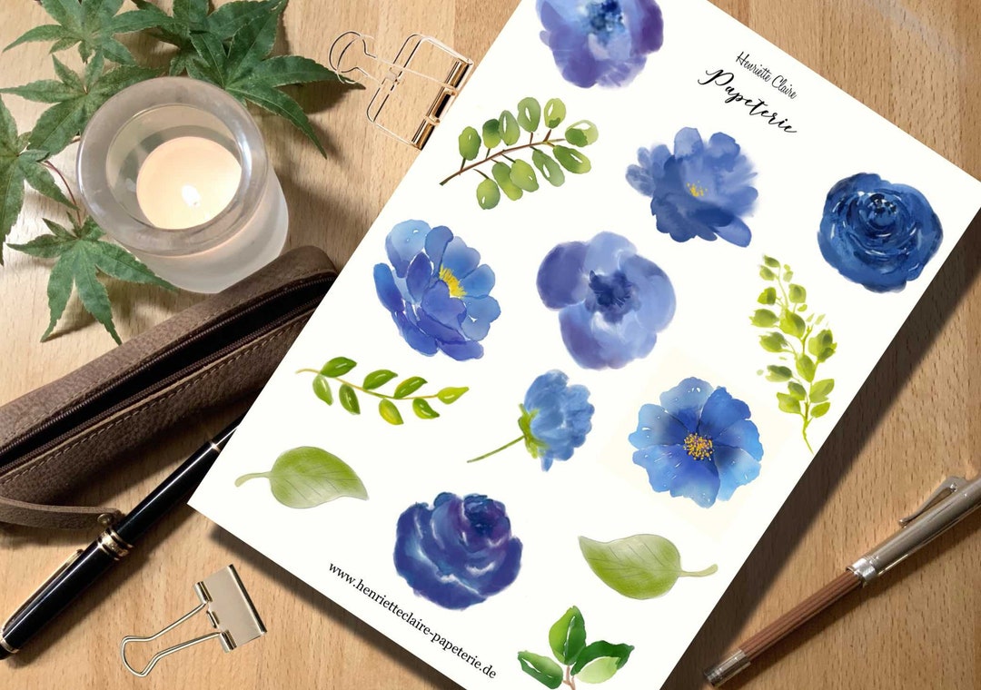 Stickers Watercolor Flowers Blue Tones Hand Painted Stickers - Etsy