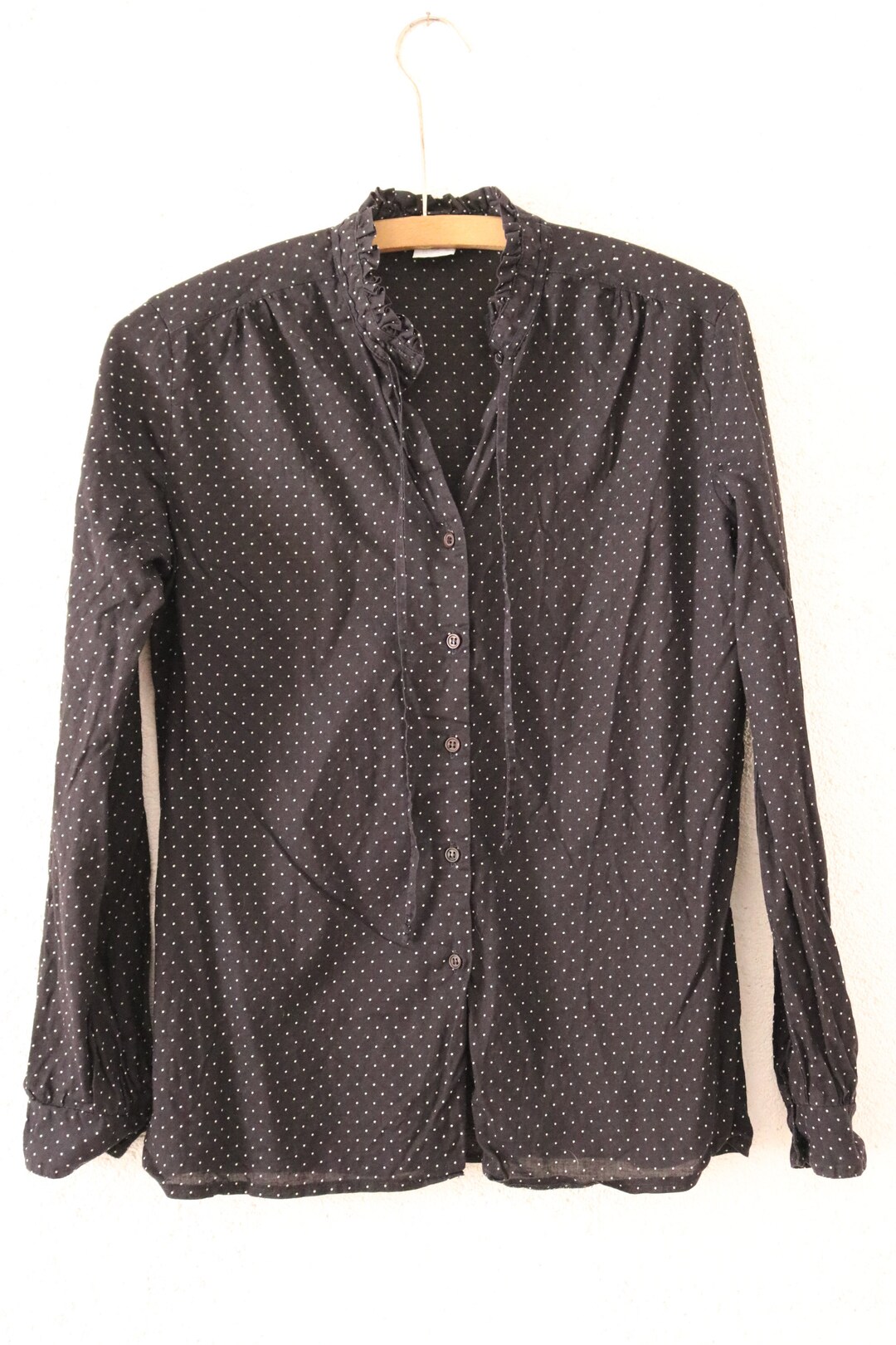 Vintage Bluse S Punkte schwarz Pünktchen 70er 80er Polka Dots ...