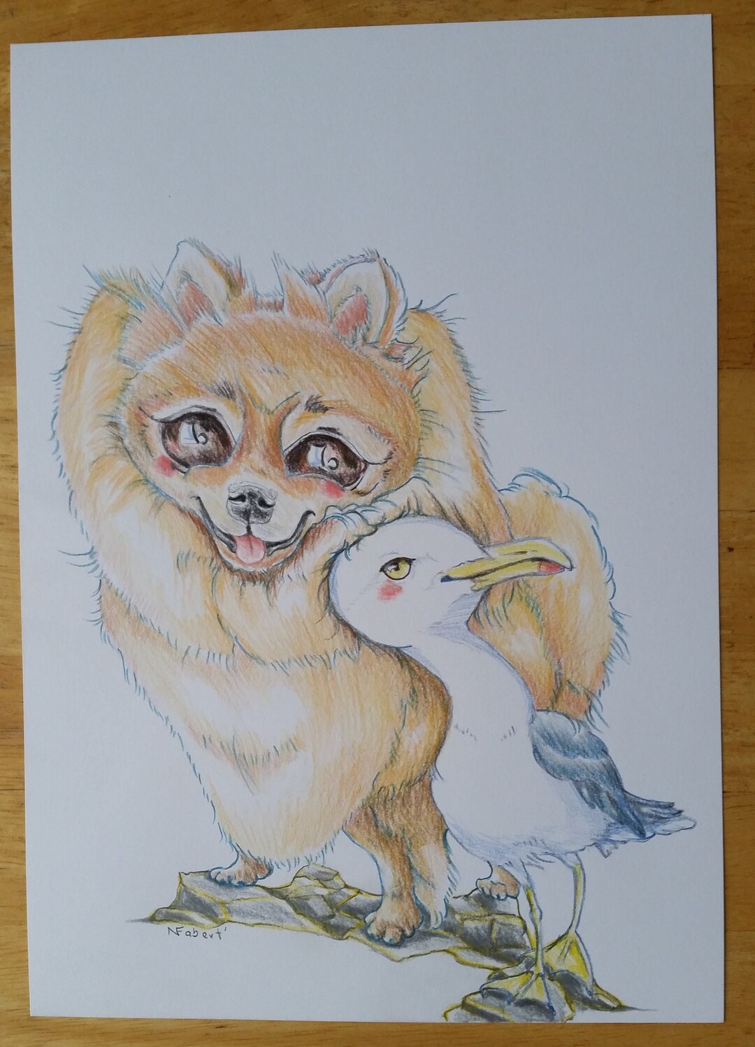 Dog Caricature and Seagull, Dog Portrait Printed in a Signed and ...
