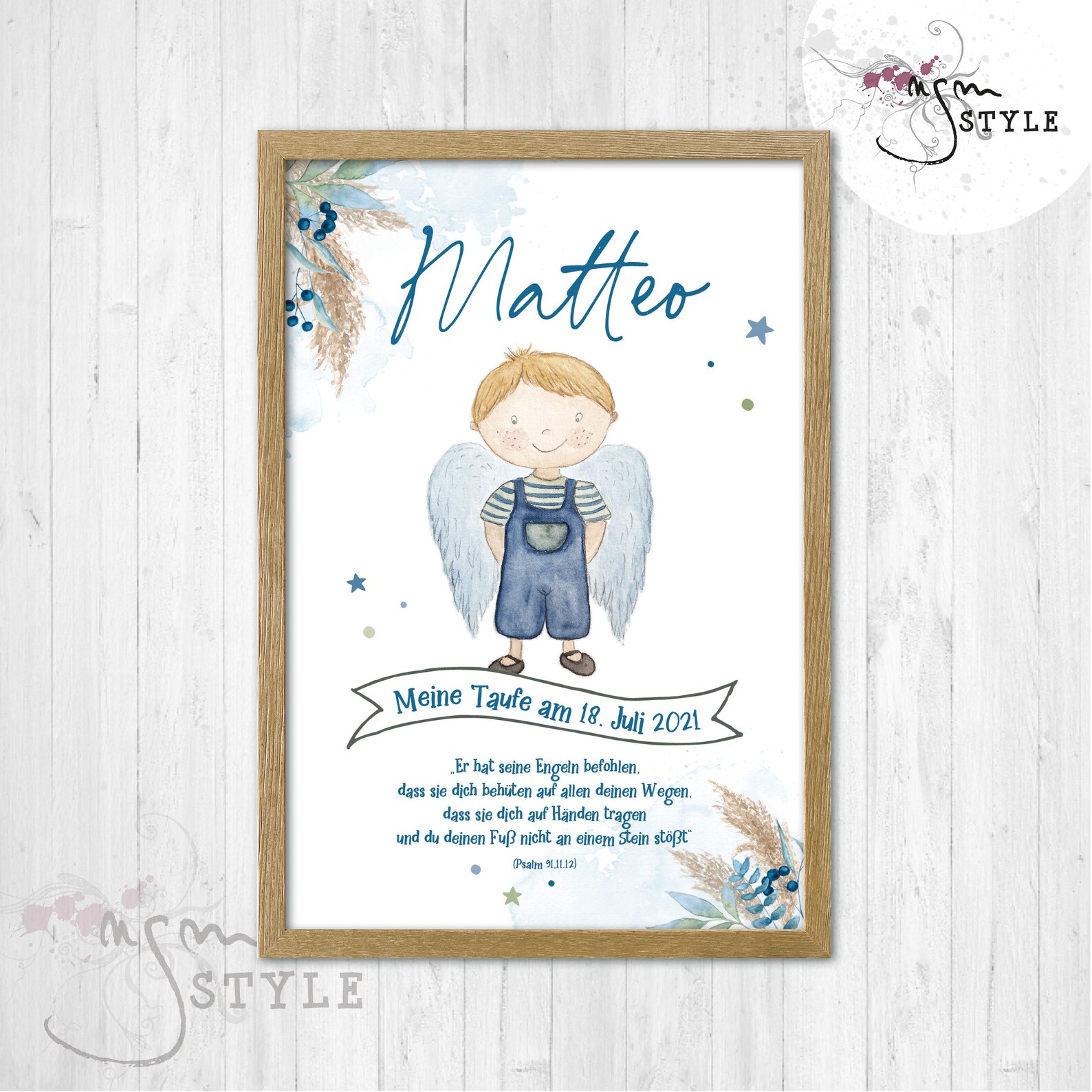 TAUFPOSTER Engel mit Taufspruch Geschenk zur Taufe Junge | Etsy