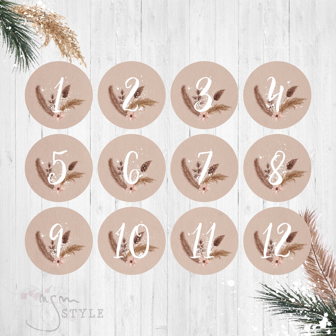 24 Number Stickers Advent Calendars in Boho Look - Etsy
