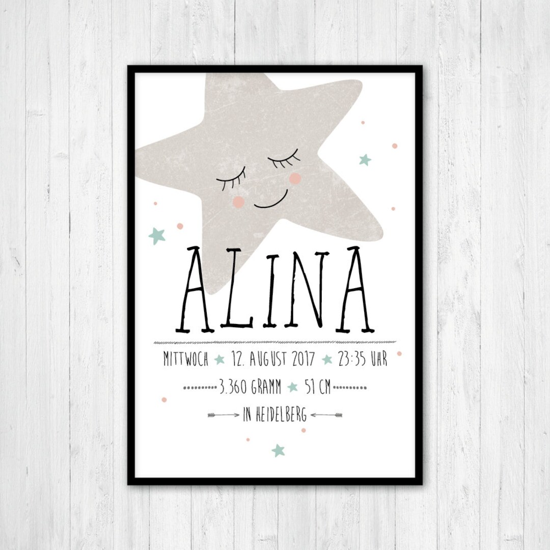 Kinderbild STERN mit Geburtsdaten, A4-Poster - Etsy.de