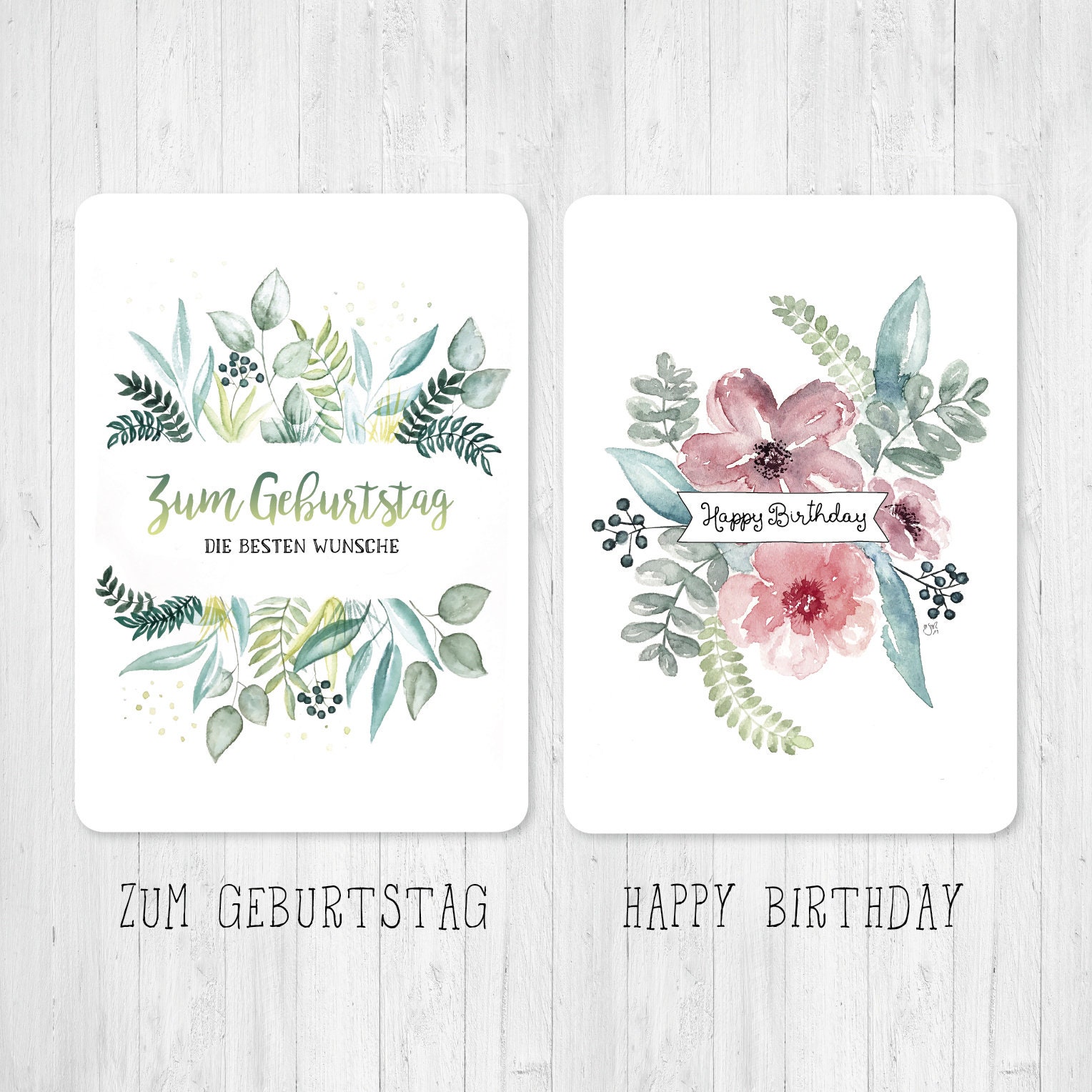 Geburtstagswünsche Postkarten 2erSet A6 Flowers | Etsy