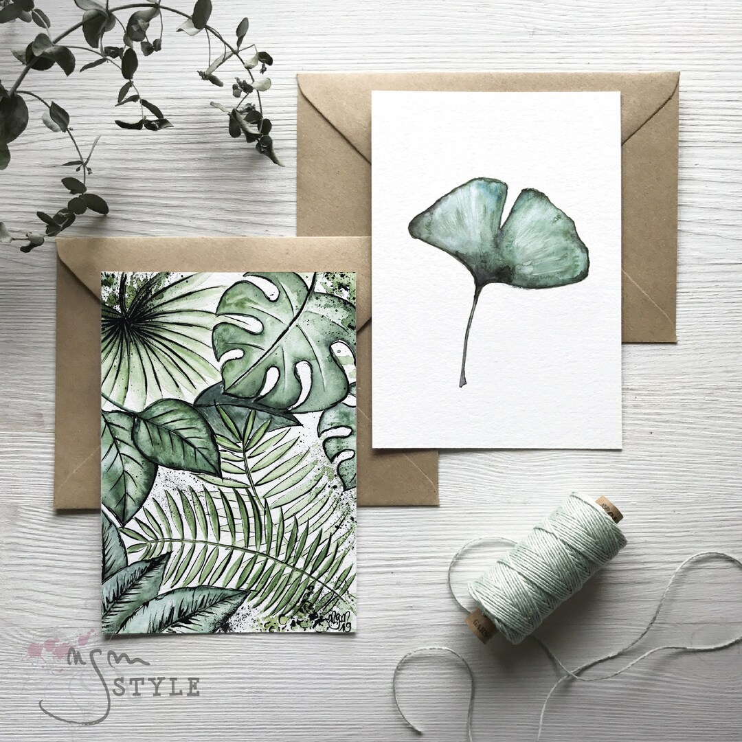 Botanical Postcards Ginkgo/jungle, Set of 2 A6, Plants Watercolor ...