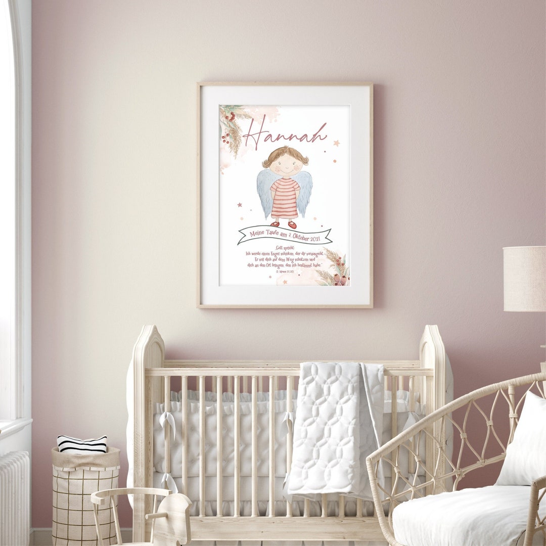 Poster ANGEL With Name and Baptismal Saying, Gift for Baptism, Boy and ...