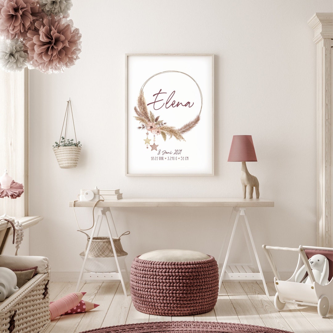 Name Poster With Pampas Fronds in BOHO Style / Children's Room Picture ...