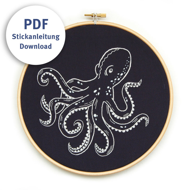 Embroidery Pattern PDF Download Octopus for Beginners in English - Etsy