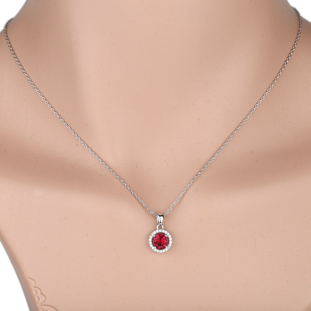 Classic Silver Tone Faux Ruby Necklace With Captivating Crystals ...