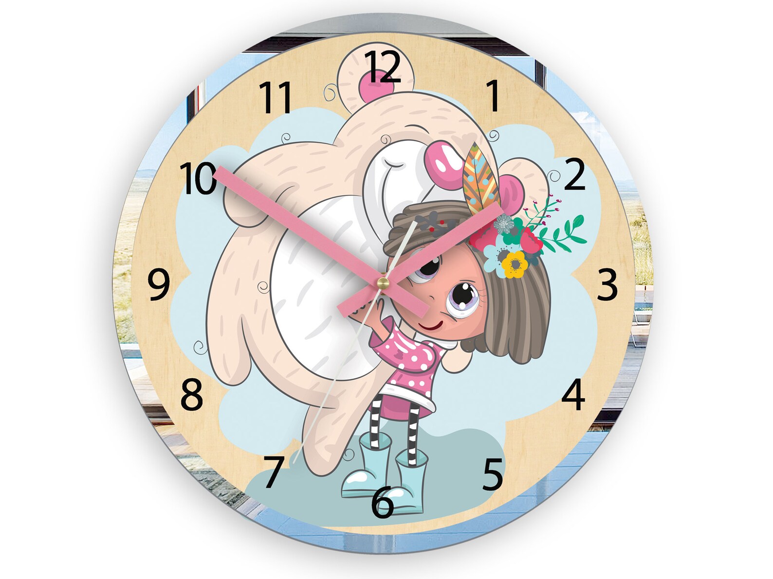Wall Clock Dora With Bear 30cm 11.81 Cute Bear Kids - Etsy