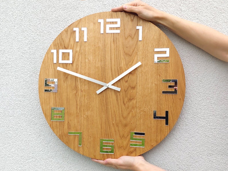 Clock Wall Wood Clock OAK Digit Mirror 49 CM Large Wall - Etsy