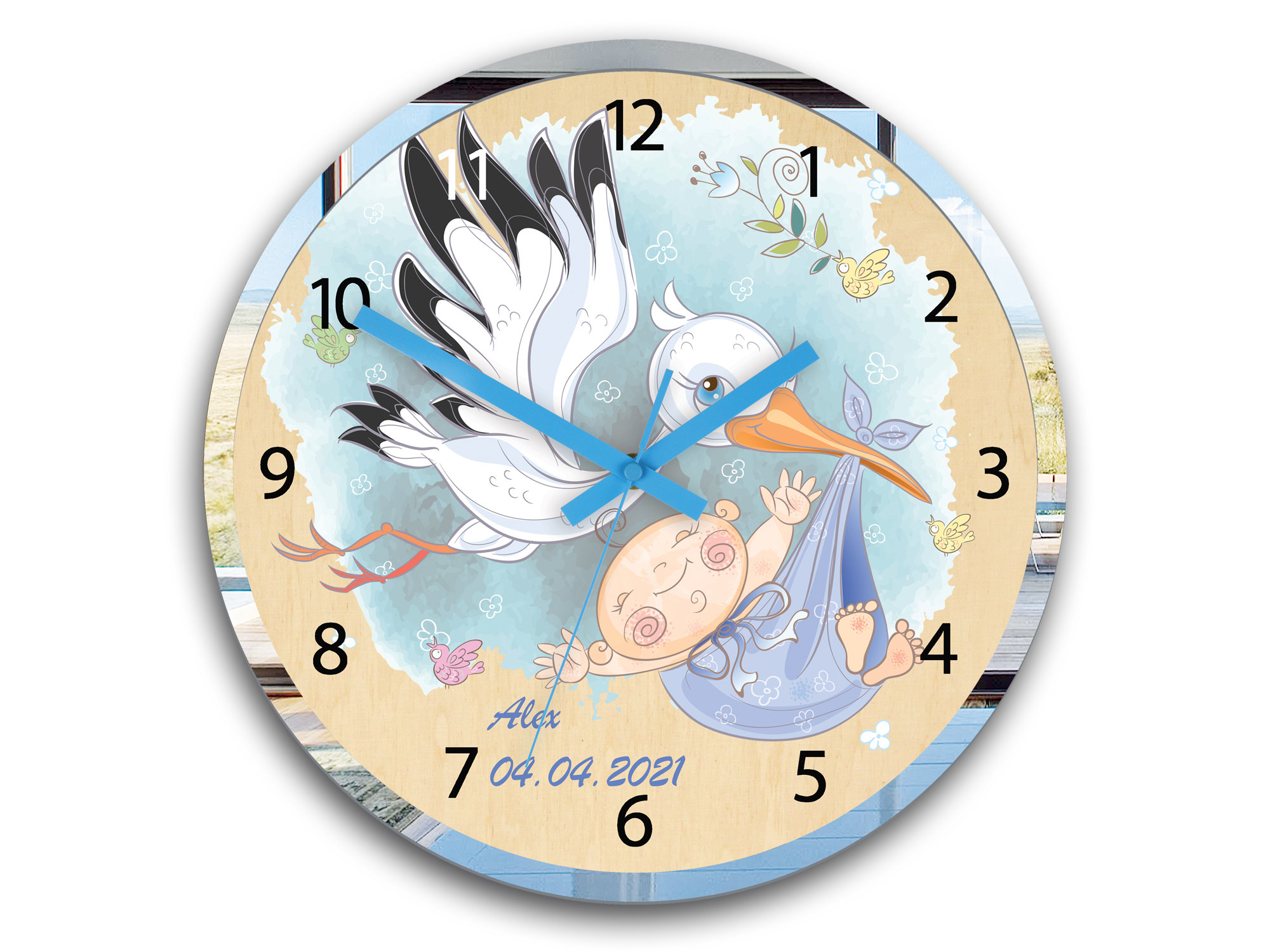 Wall Clock Stork 30cm - 11.81" , Personalized Clock , Kids Wall Clock ...