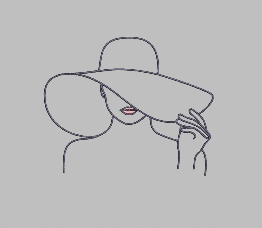 Embroidery File Woman With Hat, Line Art, 3 Sizes, Direct Download - Etsy