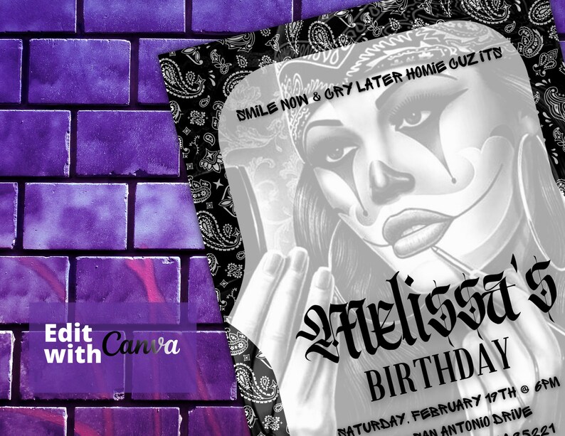 Chola Theme Party Invitation Edit with Canva | Etsy México