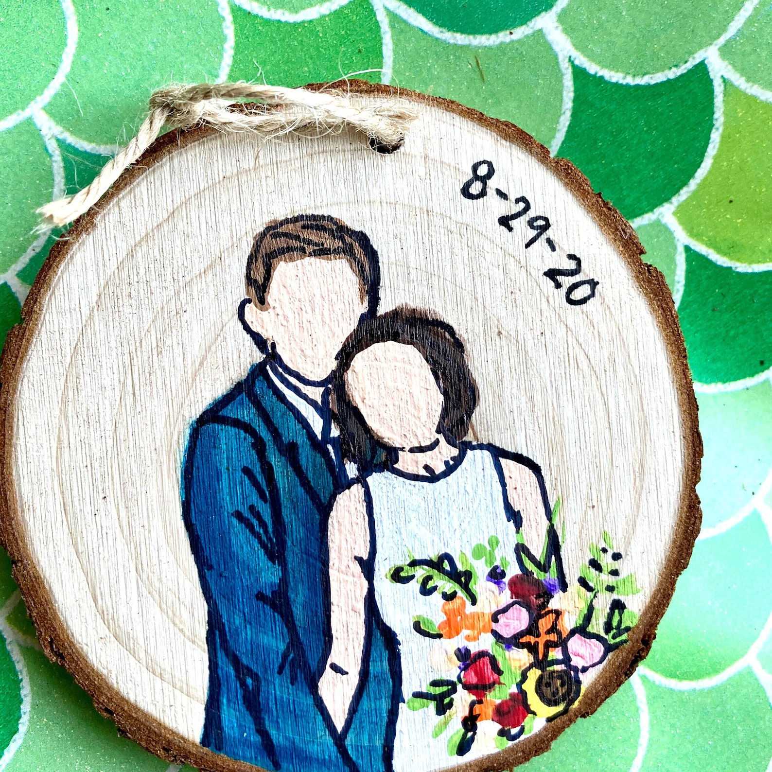 Newlywed Ornament Hand Painted Wood Round Ornaments Custom - Etsy