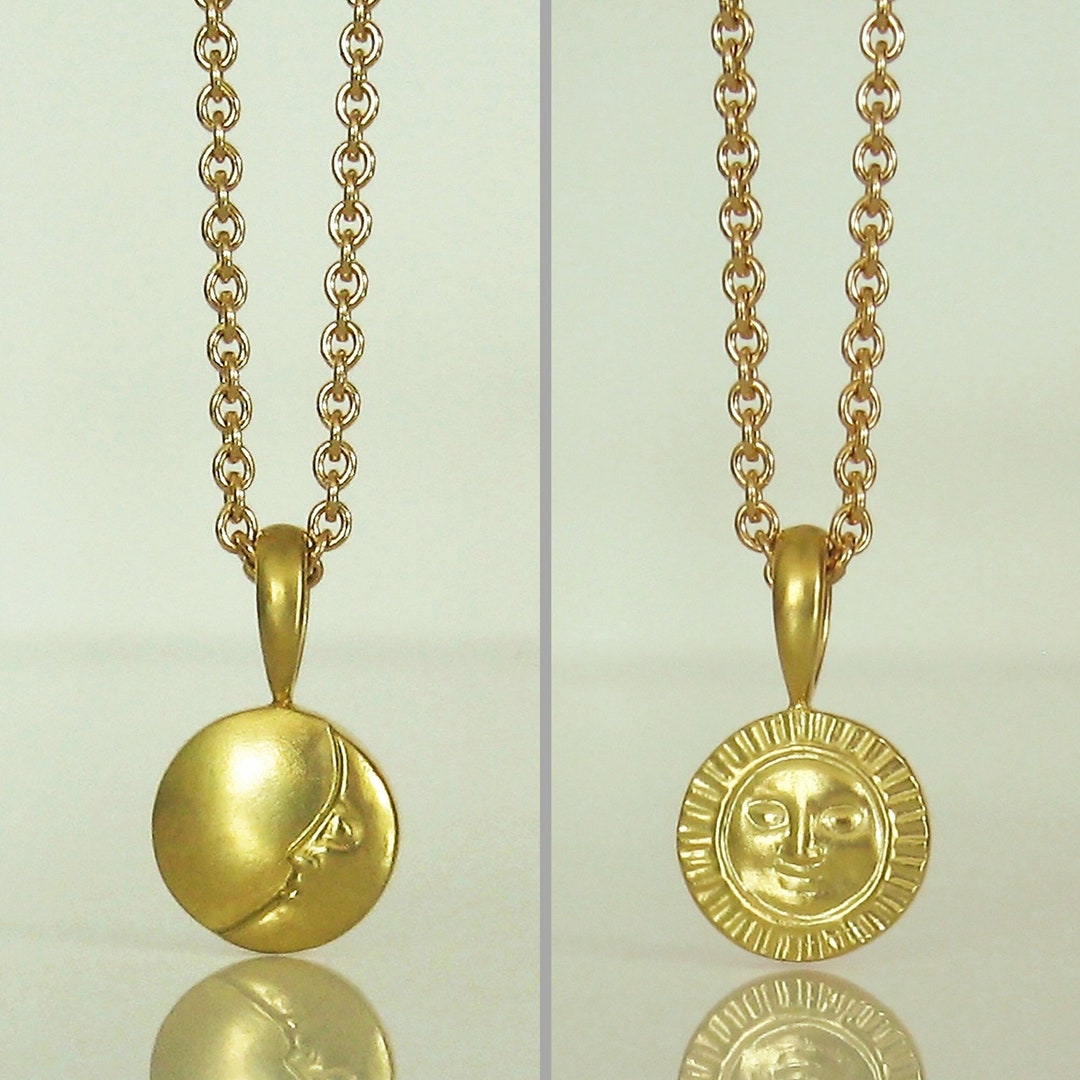 Doppelseitiger Anhänger Sonne/ Mond, 750 Gold, mit Gesicht, Goldsonne ...
