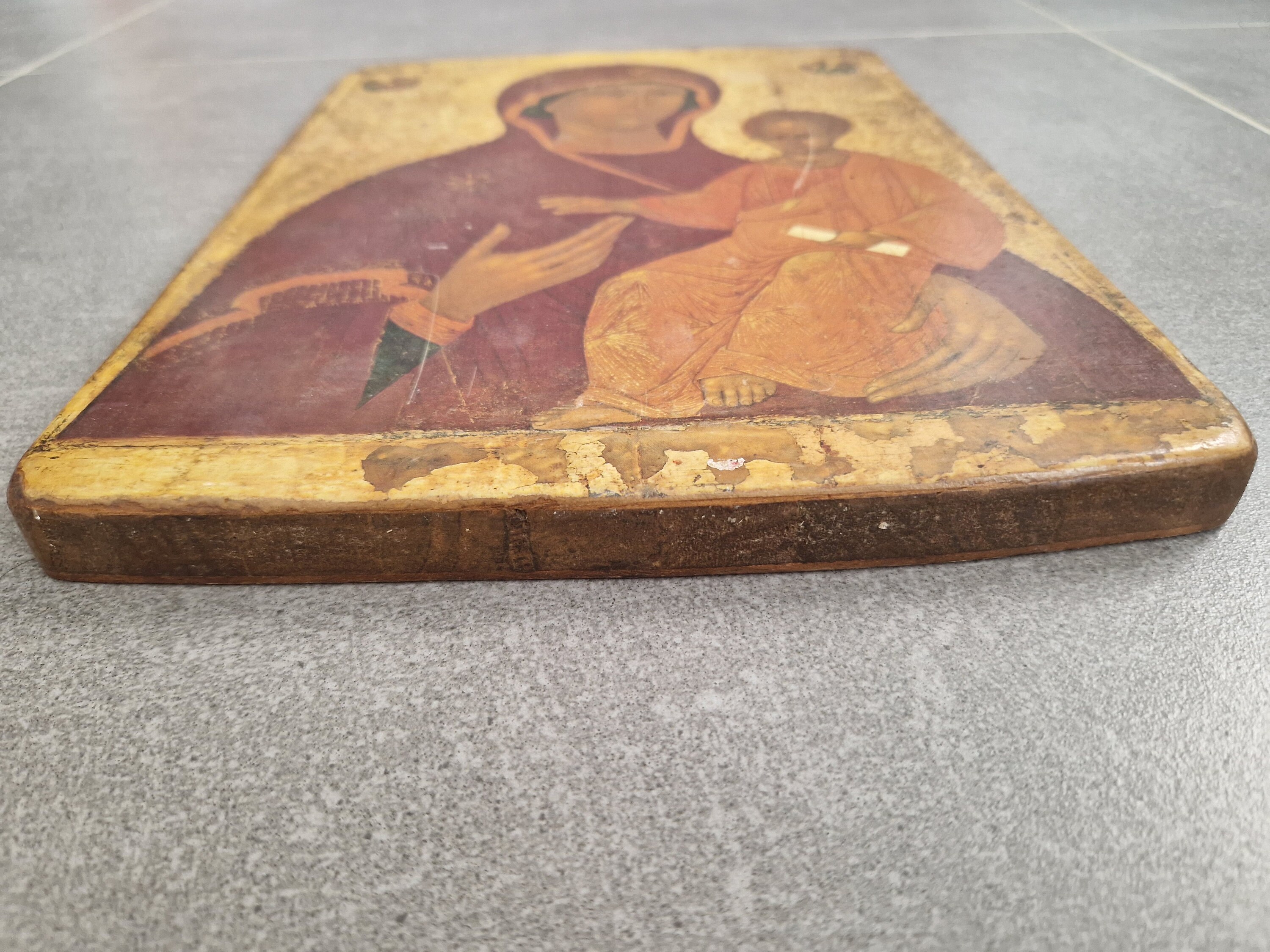 Vintage Large Byzantine Icon, Virgin Mary With Jesus, Gold & Ruby Print ...