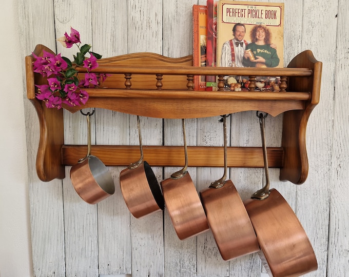French Wooden Pan Display Shelf, Wall Hanging Saucepan Deco, Wall Shelf ...