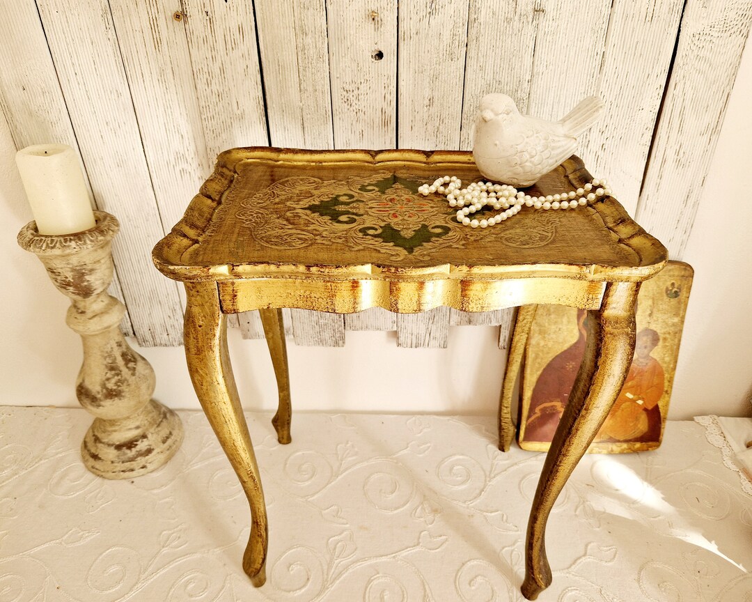 Vintage Italian Florentine Table, Ornately Decorated With Goldleaf ...