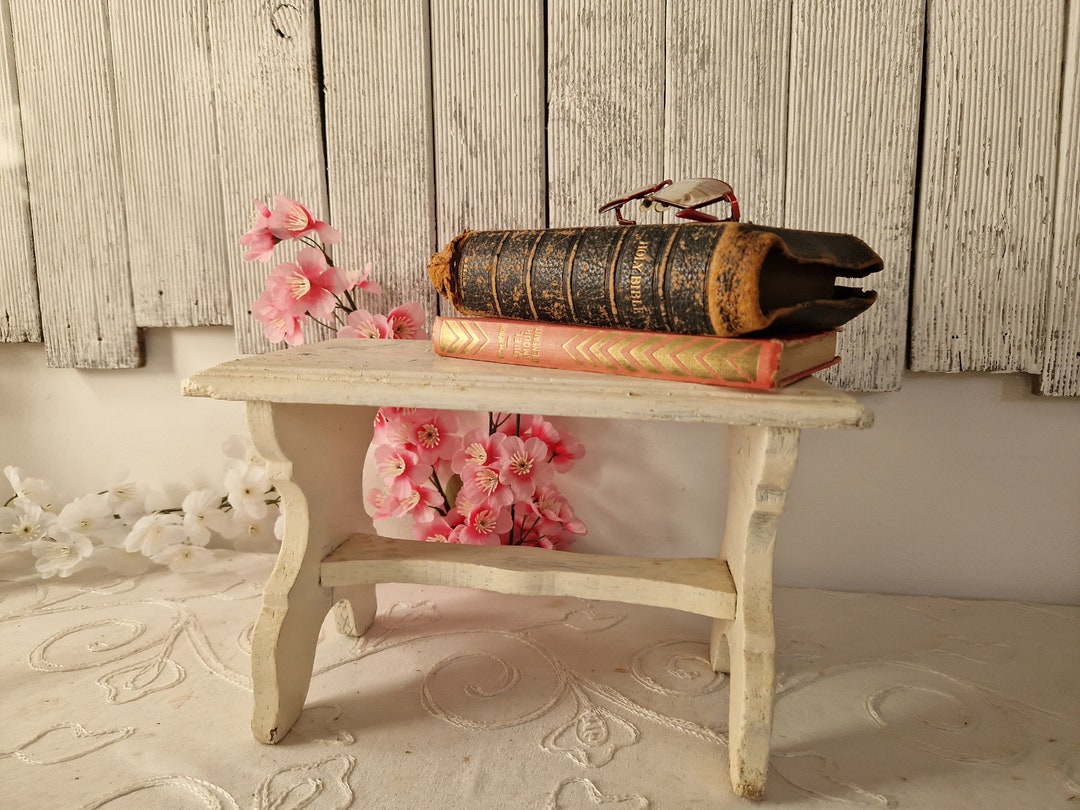 Vintage Small White Step Stool, Foot Stool or Child's Dainty Stool, Old ...