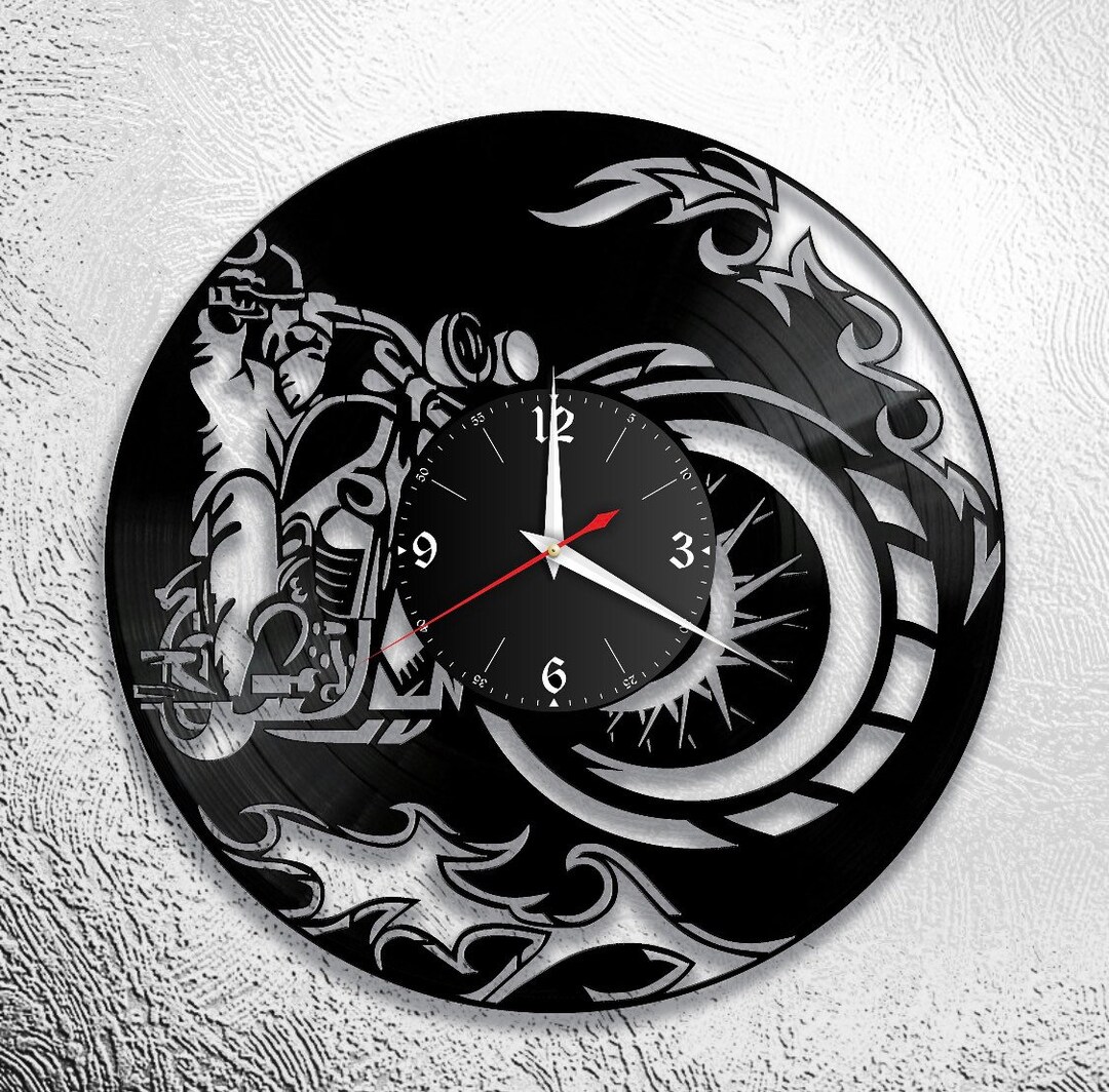 Biker Record Clock Vinyl Retro Wall Clockindividual, Gift, Living Room ...
