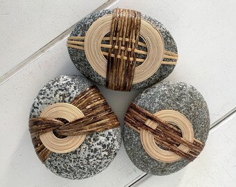 Large Cane Wrapped Rock/zen Rock/wrapped Stone/japanese Basketry Style ...