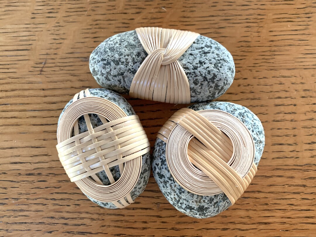3 Small Cane Wrapped Rocks/cane Wrapped Rocks/zen Rock/wrapped Stones ...